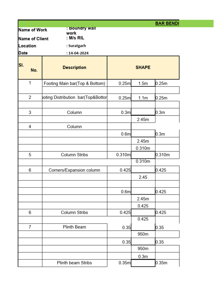Boundry Wall & Main Gate Calculation Sheet | PDF | Architectural Design ...