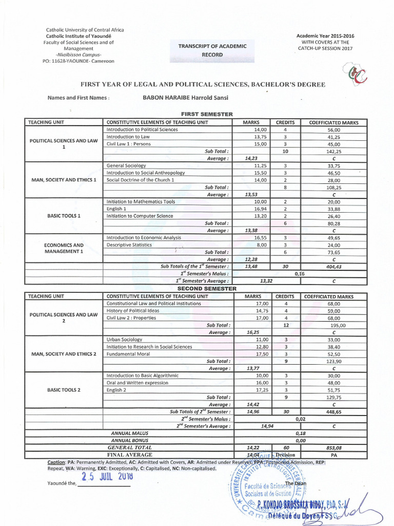 Translated Version of The First Year's Transcript | PDF