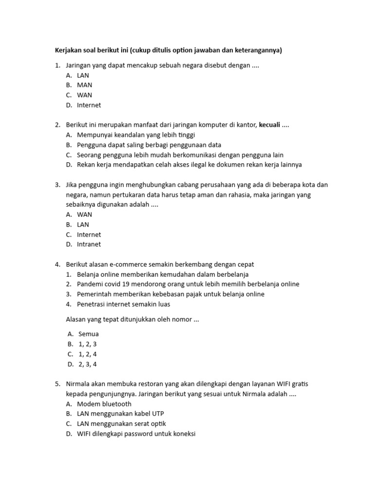 Latihan Soal Jaringan | PDF