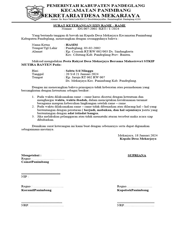 Surat Keterangan Izin Rame2 | PDF
