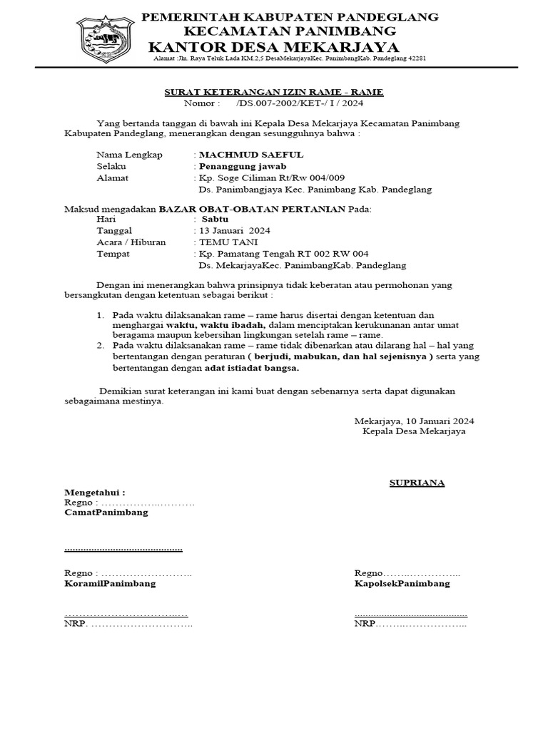 Surat Keterangan Izin Rame | PDF