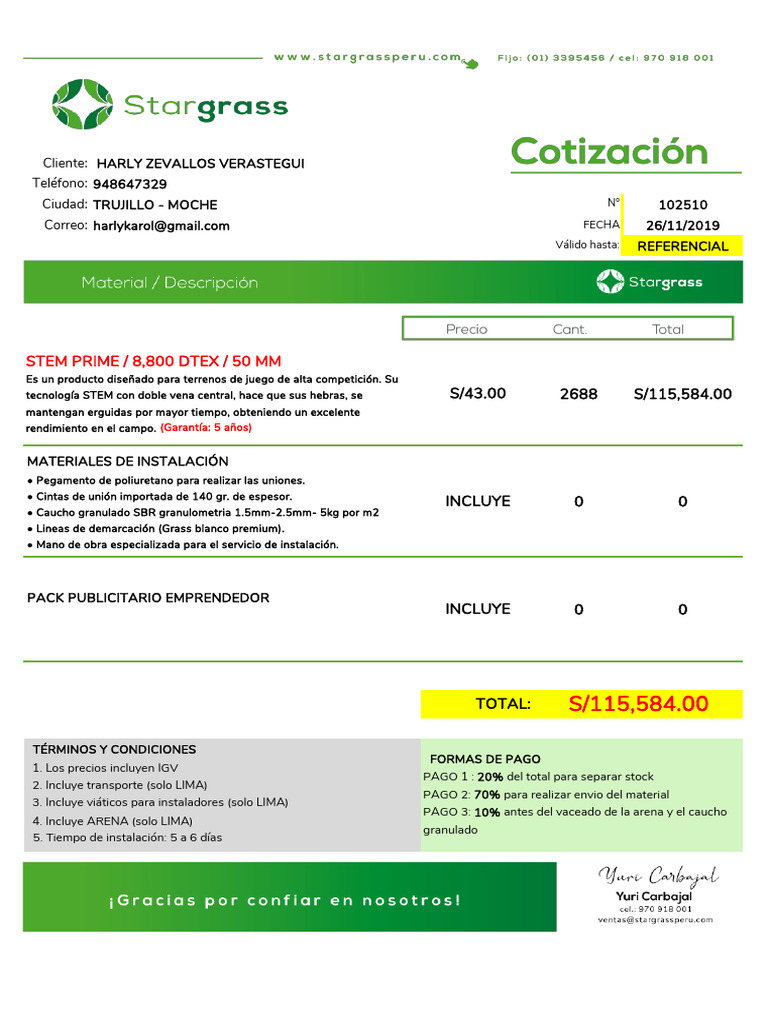 Cotizacion STARGRASS - Grass Sintetico | PDF
