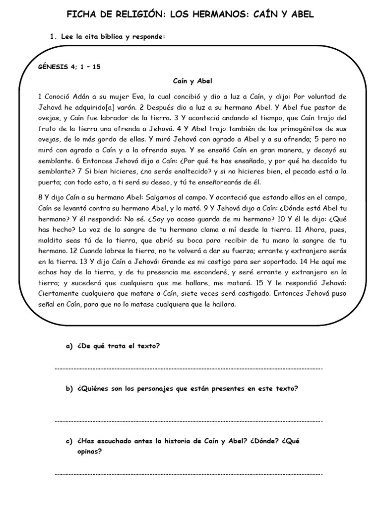 Ficha Caín y Abel | PDF | Creencia religiosa y doctrina