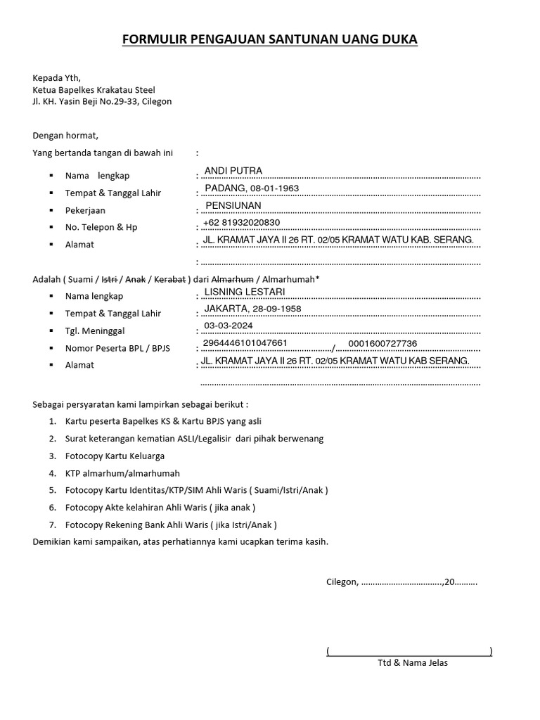 Formulir Pengajuan Santunan Uang Duka | PDF