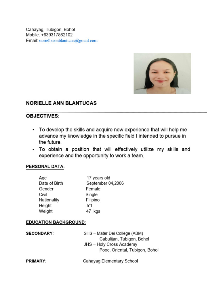 Sample Resume For Immersion 1 1 | PDF