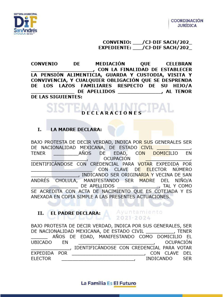Formato de Convenio de Mediación CJ2022 | Descargar gratis PDF | Gobierno