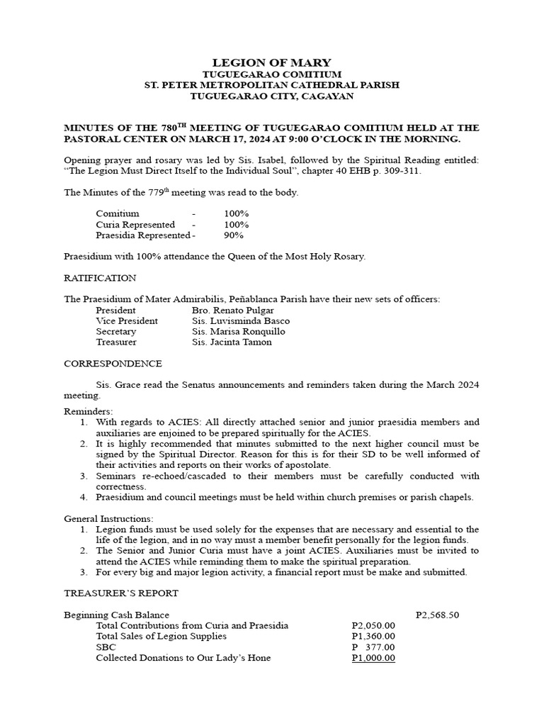 780TH Minutes of The Meeting - LEGION OF MARY | PDF | Catholic Church ...