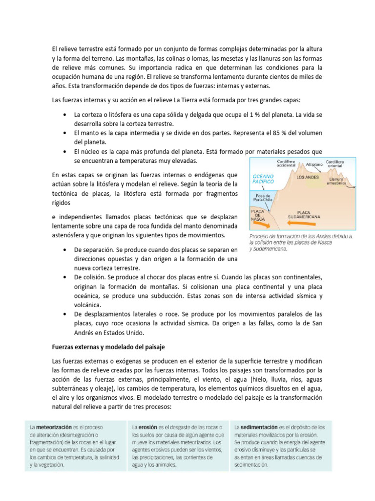 El relieve terrestre está formado por un conjunto de formas complejas determinadas por la altura ...
