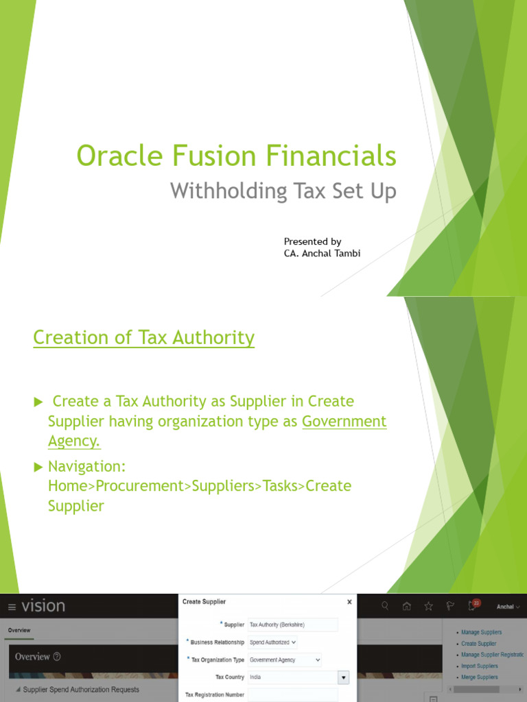 Oracle Fusion Withholding Tax Setup Guide | PDF | Taxes | Invoice