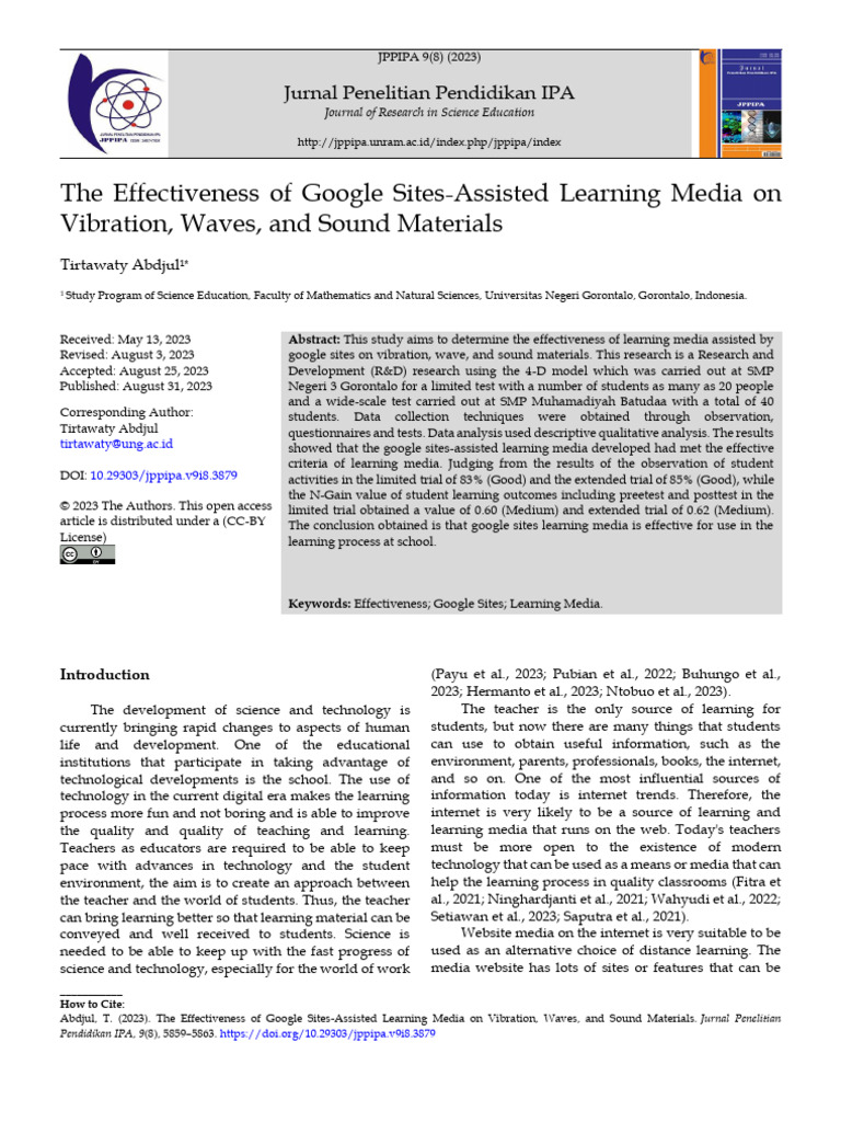 Jurnal Tesis (Penggunaan Web Google Site) | PDF | Teachers | Learning