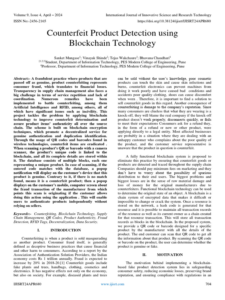 Counterfeit Product Detection Using Blockchain Technology Pdf