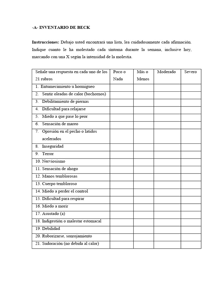 Escala de Ansiedad (Beck) | PDF