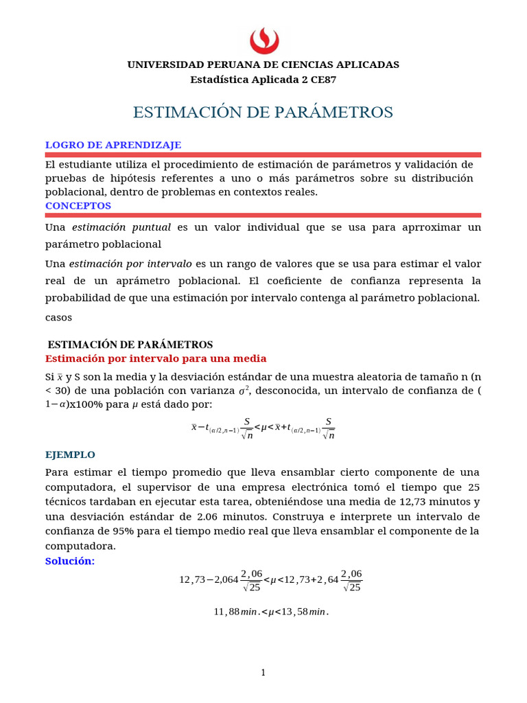 Intervalos de Confianza Para Un Parámetro | PDF | Teoría de la estimación | Análisis estadístico