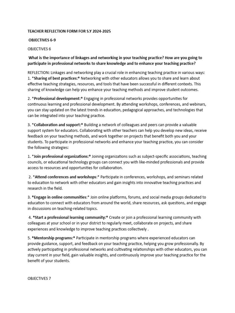 2024 Teacher Reflection Form For S | PDF | Learning | Confidentiality