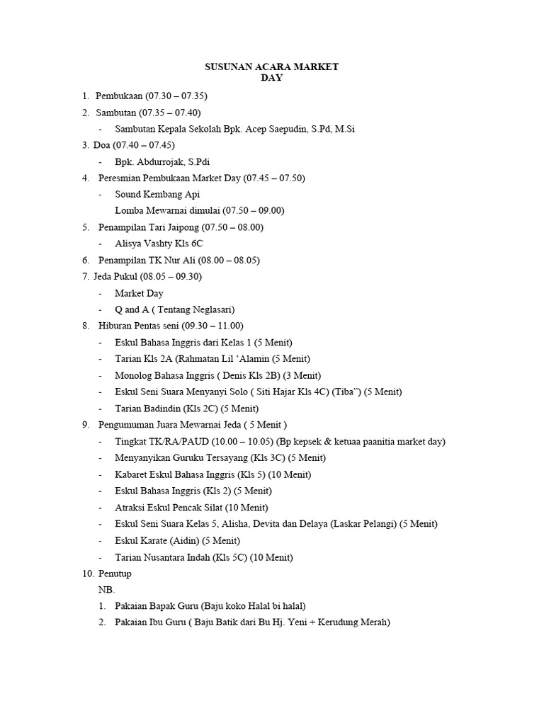 Susunan Acara Market Day | PDF