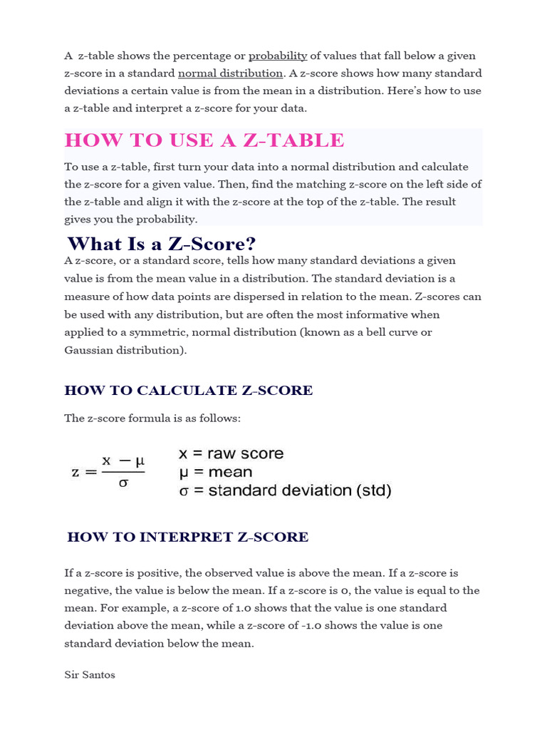 Z Score Z Table Lecture | PDF | Standard Score | Normal Distribution