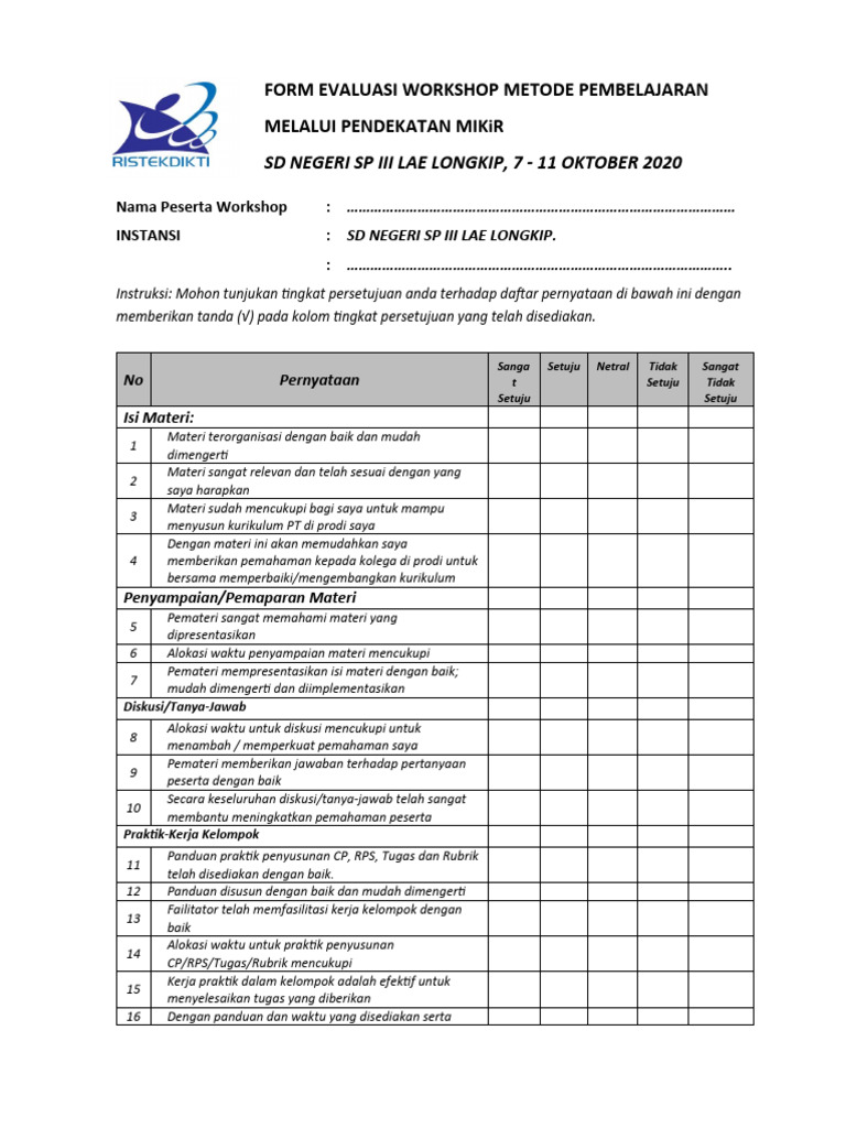 Form Evaluasi Workshop | PDF Form Evaluasi Workshop | PDF