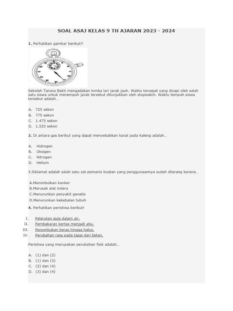 Soal Asaj Kelas 9 TH Ajaran 2024 | PDF