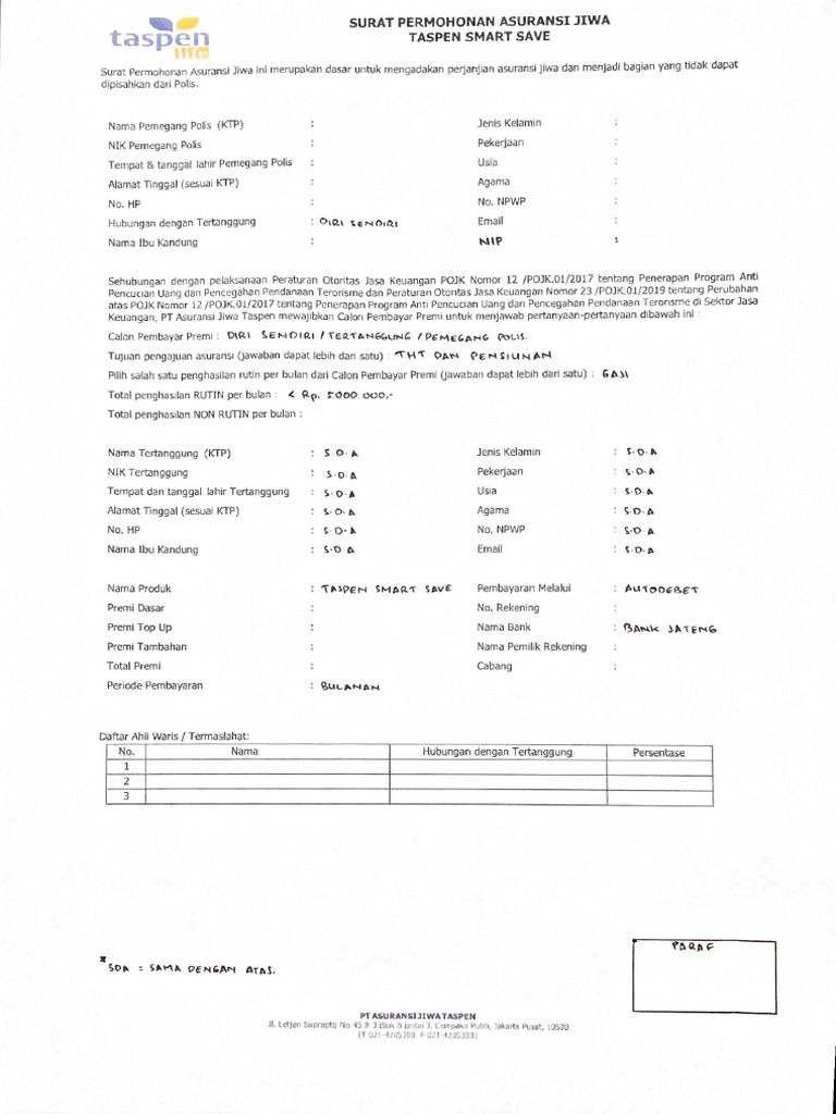 (Print) Spaj TSS | PDF