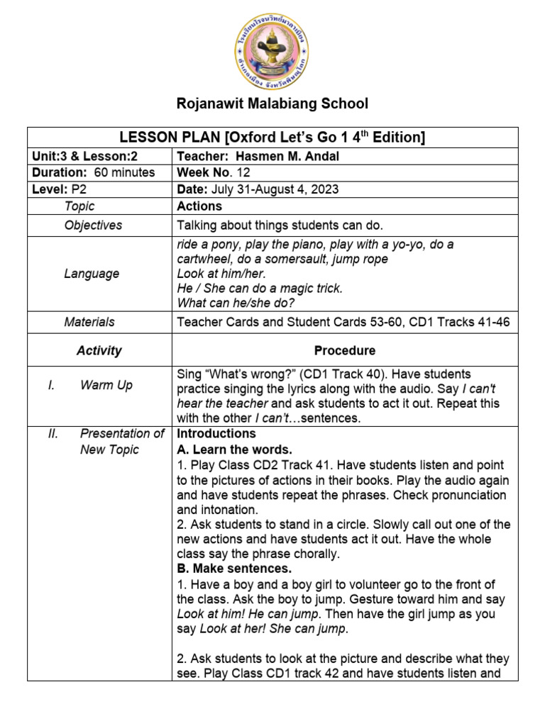 Lesson Plan August 2023 | PDF | Lesson Plan | Question