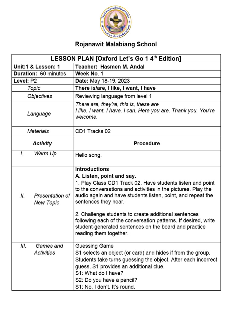 Lesson Plan May-June 2023 | PDF | Lesson Plan | Question