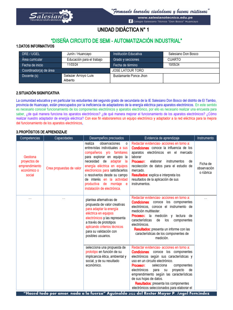 Unidad Didactica 4° - I BIMESTRE ELA | PDF | Aprendizaje | Diseño