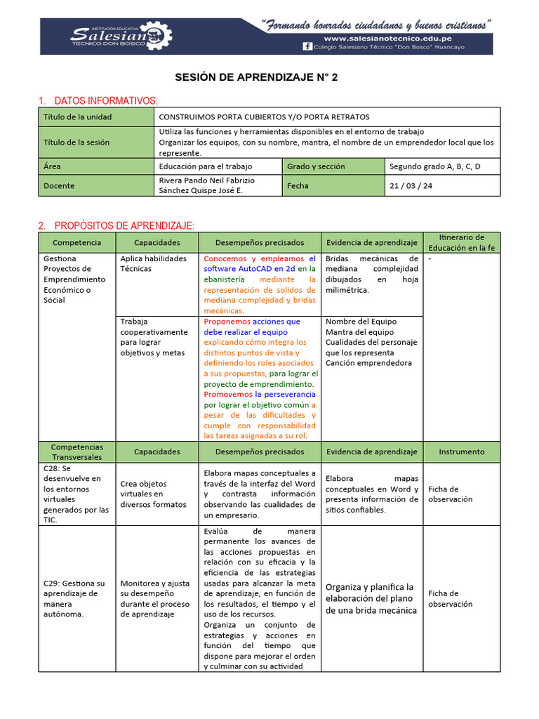 2 ABCD Sesion de Aprendizaje N°2 | PDF | Gestión de recursos humanos | Business