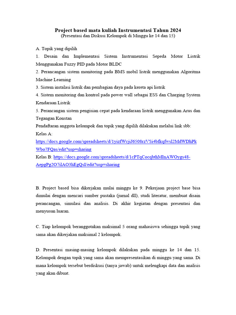 Project Based Mata Kuliah Instrumentasi Tahun 2024 | PDF