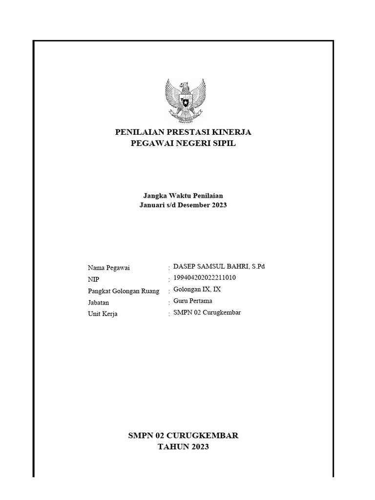 Sasaran Kerja Pegawai Tahun 2024 Periode Januari - Desember DASEP SAMSUL BAHRI | PDF