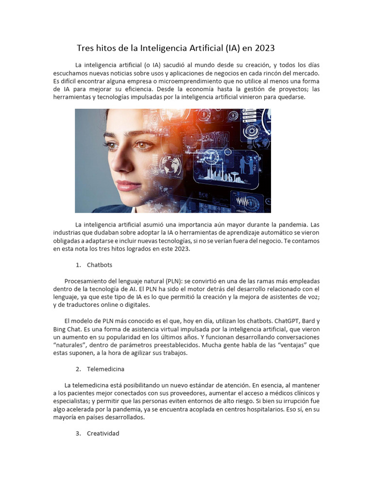 Tres hitos de la Inteligencia Artificial | PDF | Inteligencia artificial | Inteligencia (IA) y ...