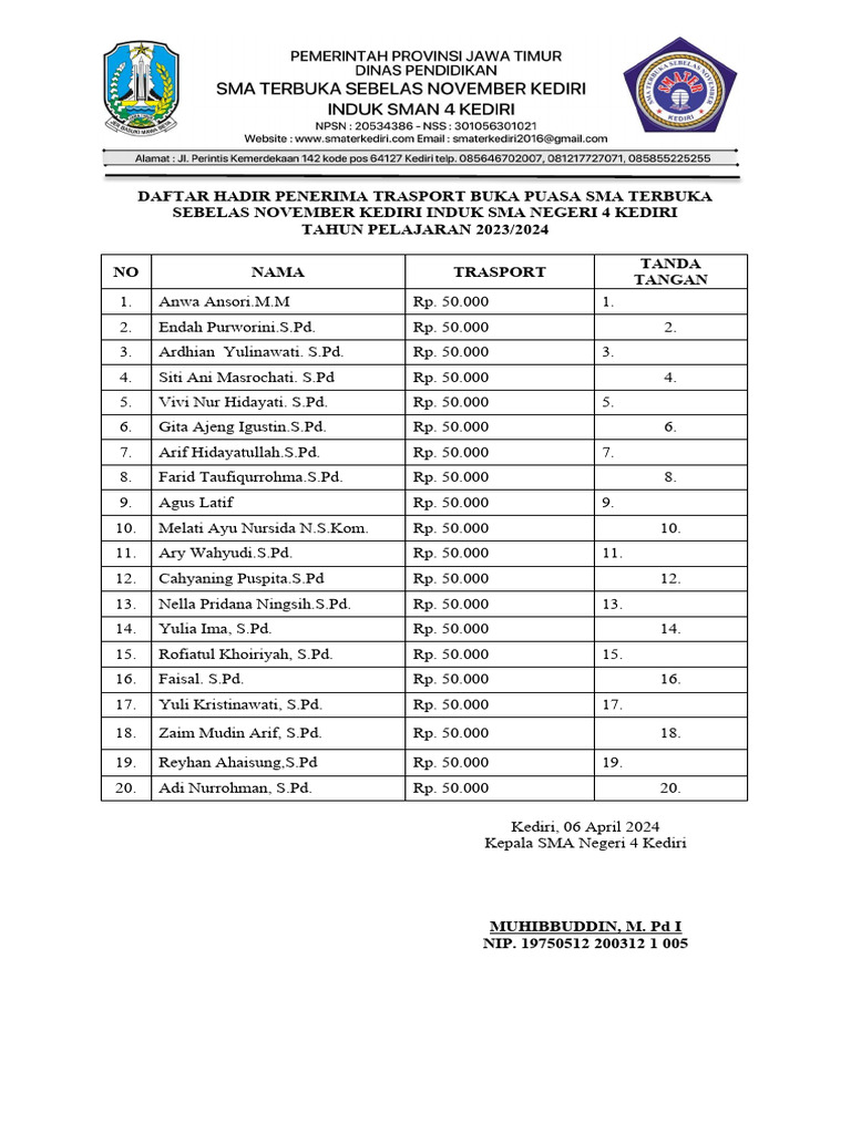 DAFTAR HADIR Bukber Dan Bingkisan 2024 | PDF