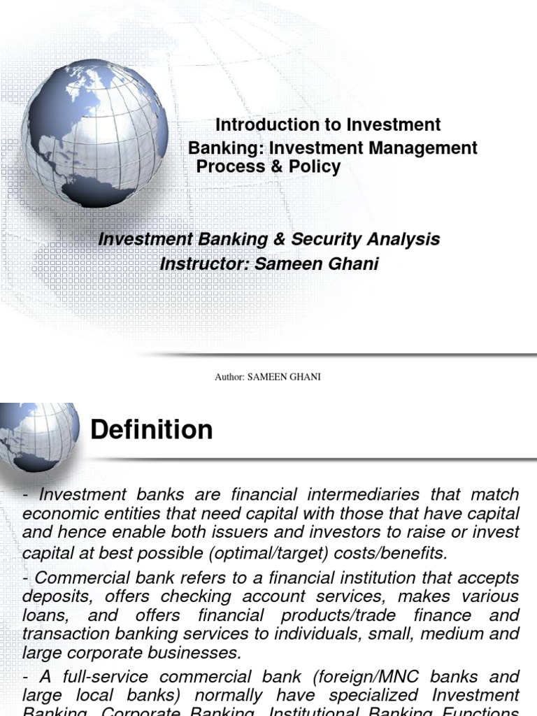 Handout # 1 - Introduction To Investment Banking - Investment ...