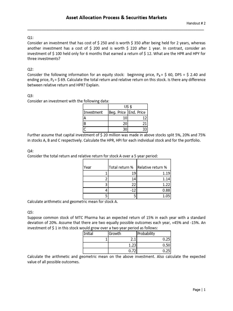 Handout # 2 - Asset Allocation Process Securities Markets | PDF ...