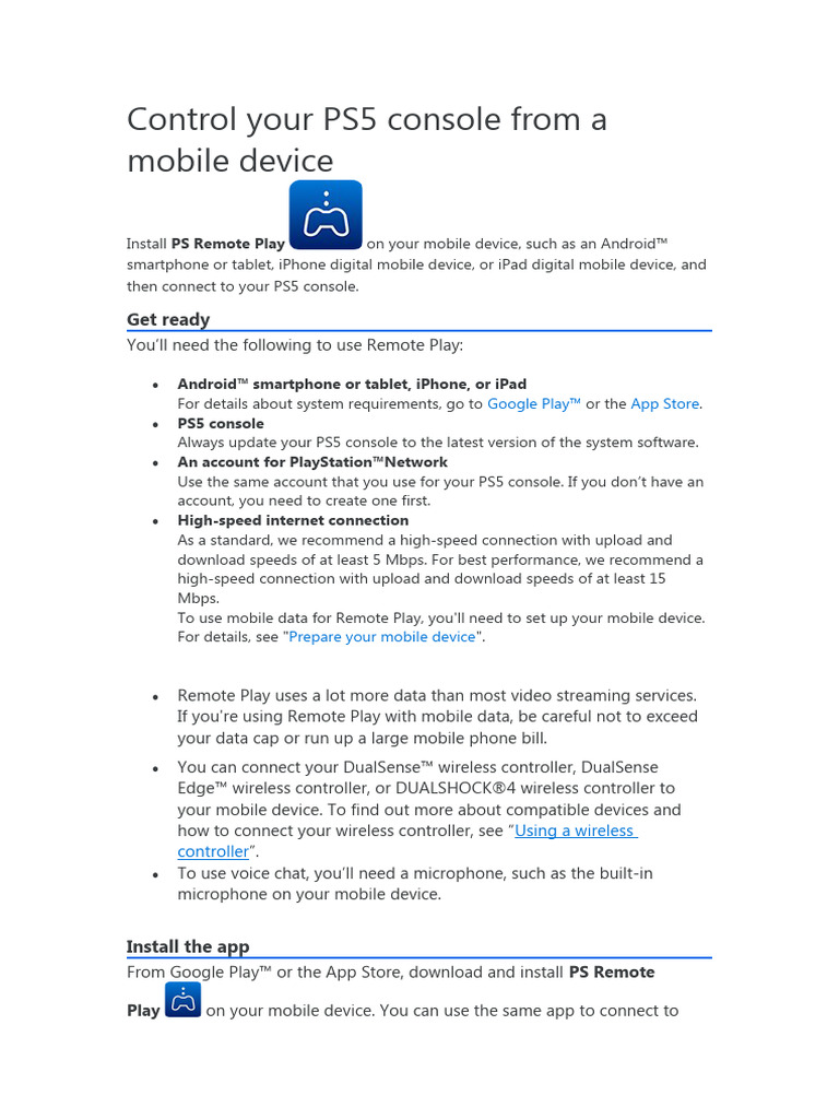Control Your PS5 Console From A Mobile Device | PDF | Android (Operating System) | Tablet Computer