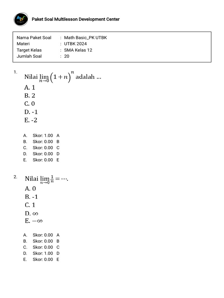 Math Basic PK UTBK+Skor | PDF