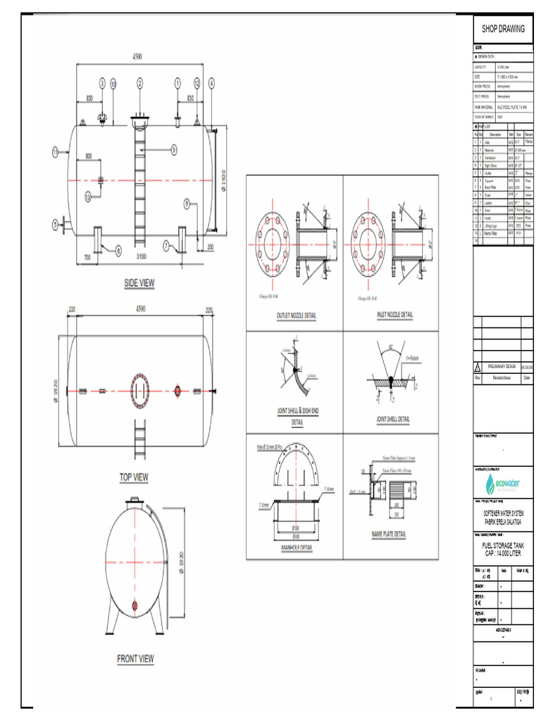 Fuel Storage Tank Shop Drawing | PDF