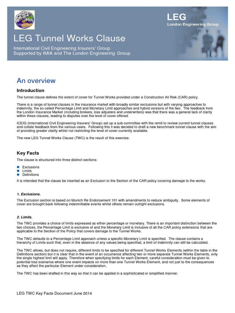 LEG Tunnel Works Clause Key Facts Doc June 2014 2 | PDF | Insurance ...