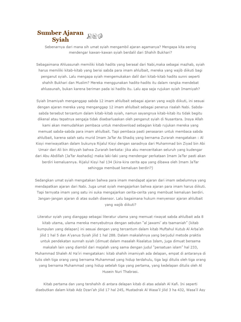 Rujukan Ajaran Syiah dan Kitab Utamanya | PDF