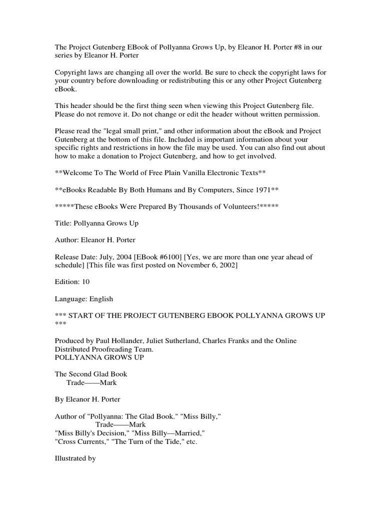 Pollyana-Moca-Eleanor-H-Porter-Ingles | PDF | Project Gutenberg | Pollyanna