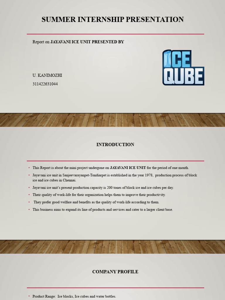 Jayavani Ice Unit Internship Report | PDF | Water | Ice