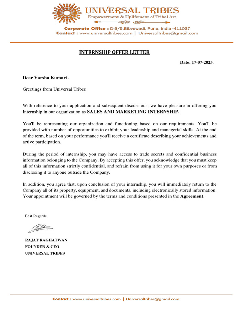 Varsha Kumari Offer Letter | PDF | Sales | Affiliate Marketing Varsha Kumari Offer Letter | PDF | Sales | Affiliate Marketing
