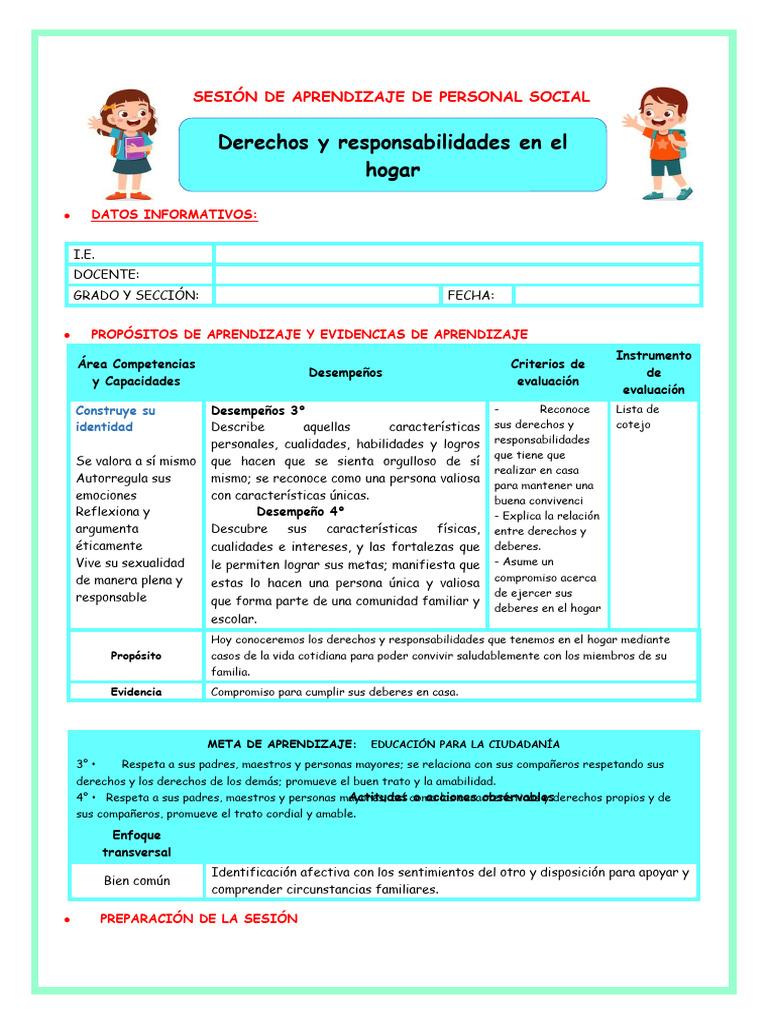 Derechos y Responsabilidades en el Hogar | PDF | Evaluación | Aprendizaje