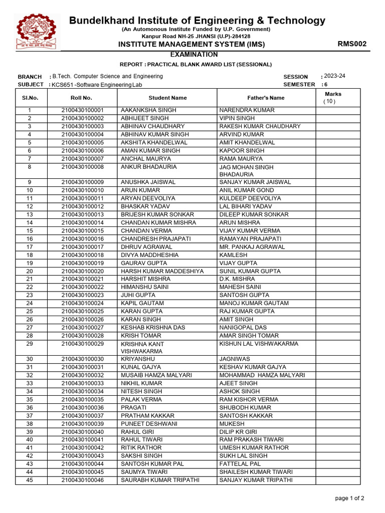 Award List 0 - Cs Blank | PDF