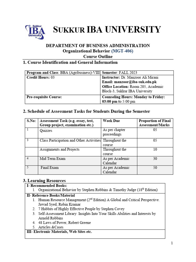 OB BBA (Agri) - VIII FALL 2023 | PDF | Leadership | Job Satisfaction