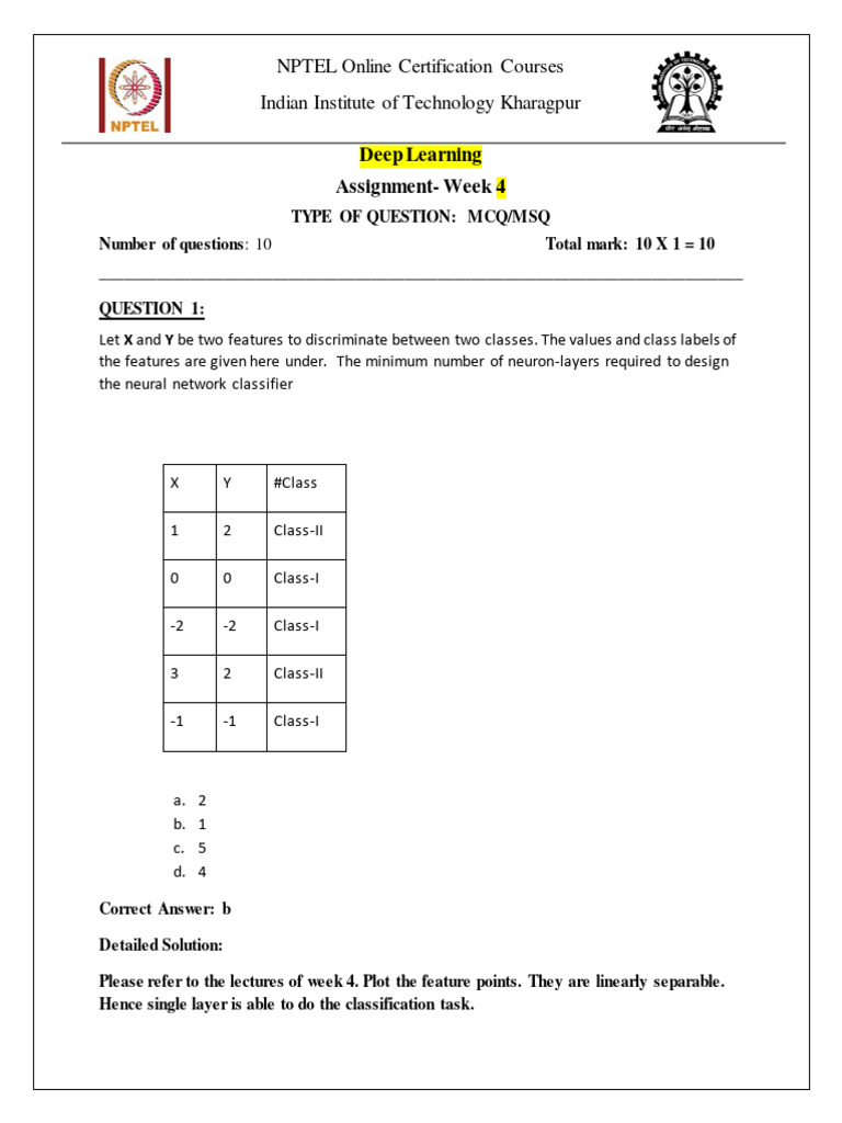 DEEP LEARNING IIT Kharagpur Assignment_4_2024 | PDF | Computational Neuroscience | Algorithms