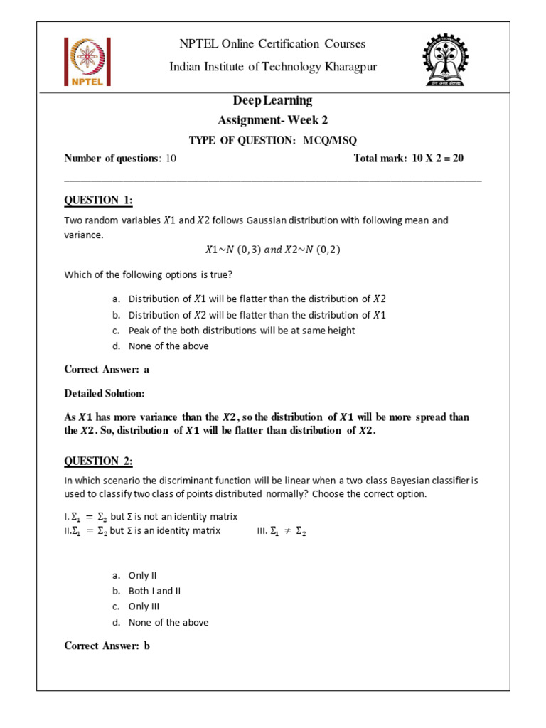 DEEP LEARNING IIT Kharagpur Assignment - 2 - 2024 - Updated | PDF | Statistical Classification ...