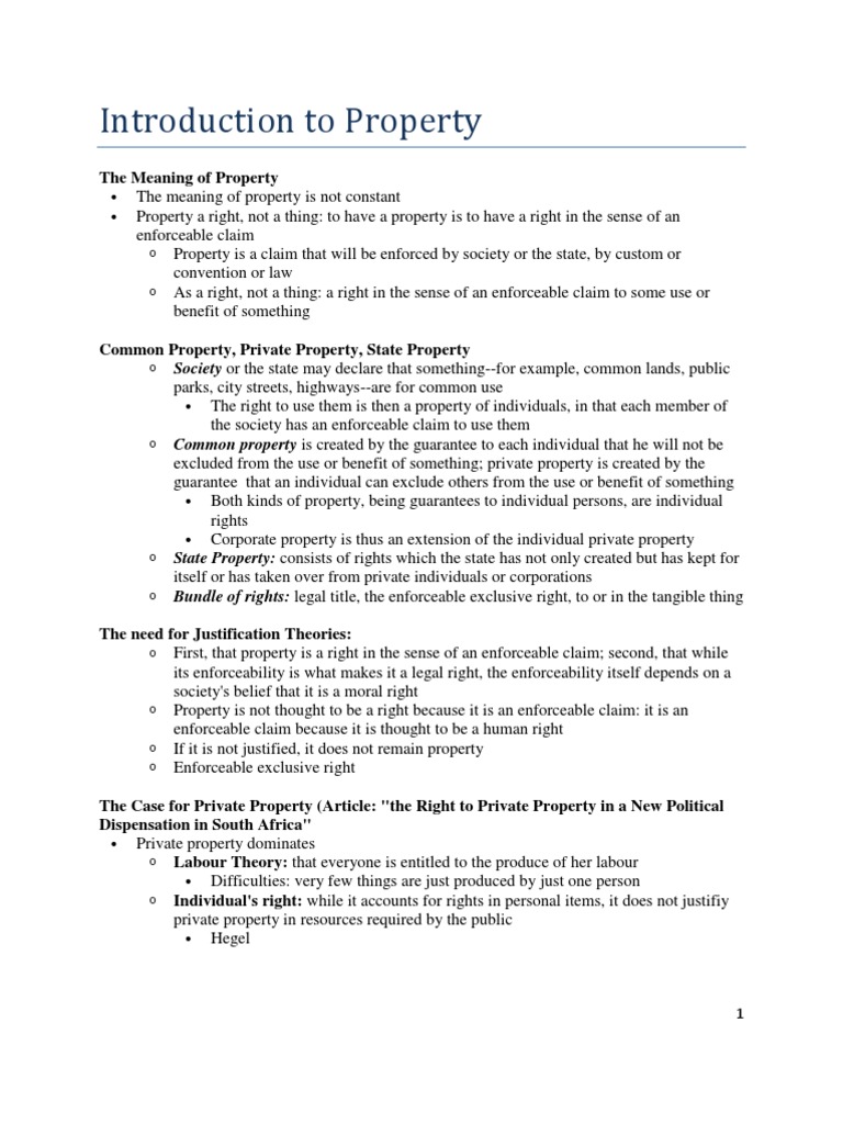 Introduction To Property | PDF | Natural And Legal Rights | Property