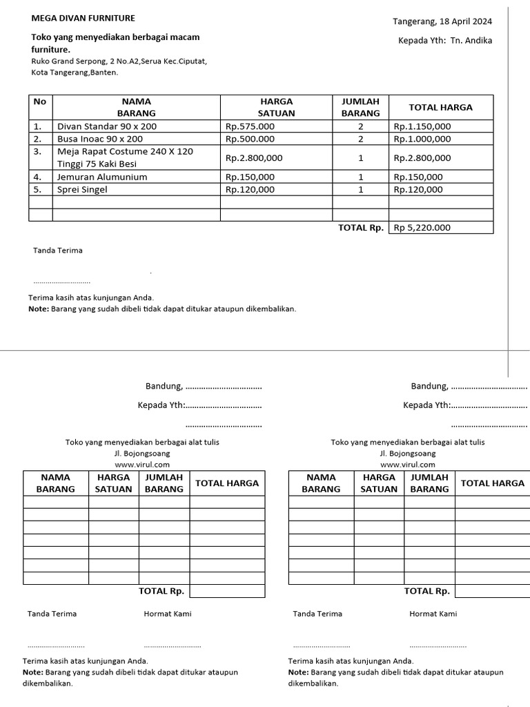 Contoh Nota Toko - Docx Edit | PDF