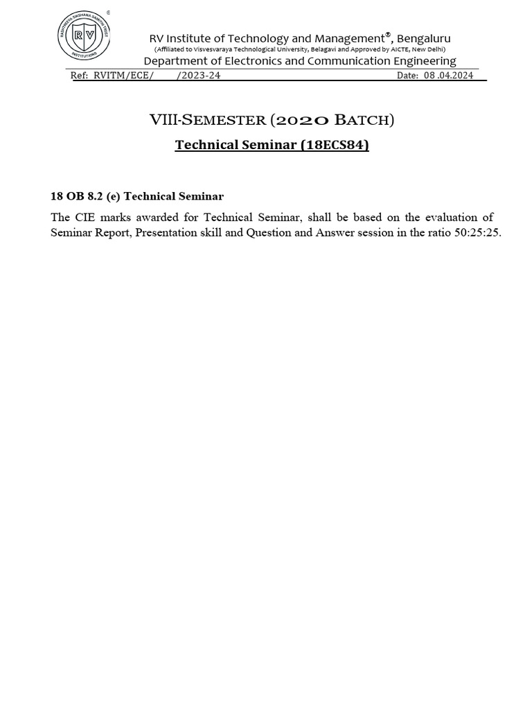 2020 Batch Technical Seminar Regulation and Guidelines VIII-Sem | PDF | Electronic Engineering