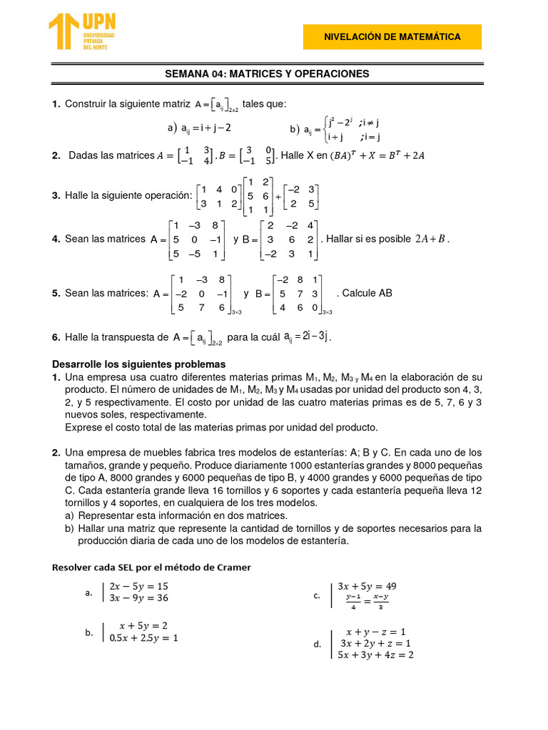 Semana 4 - Matrices y Operaciones | PDF | Matriz (Matemáticas)
